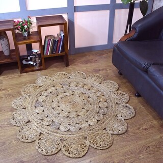 Hand Woven Jute Round Eco-friendlyArea Rug Oriental Beige J00005 - 4'x4 ...