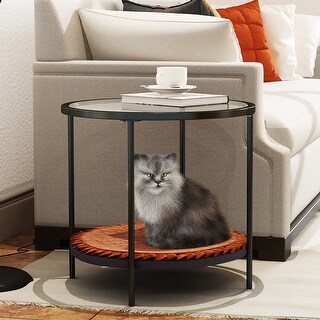 Side Table with Mat, End Table with Storage Shelves, 2-Tier Table - Bed ...