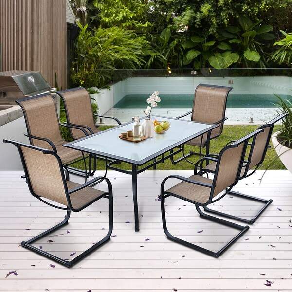 Costway 60 x 38 Patio Dining Table Glass Top Rectangular Deck See details Bed Bath Beyond 35046502
