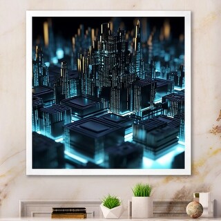 Designart "3D Cityscape Future Architecture Turquoise I" Futuristic ...