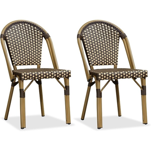 PURPLE LEAF Outdoor Dining Chairs Set of 2 French Hand Woven Aluminum Wicker Chairs