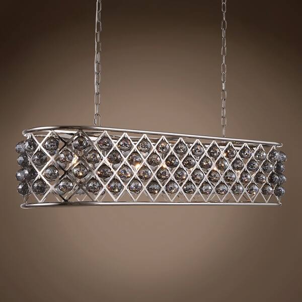 Rectangular 7 Light 50" Polished Nickel Smoke Crystal Chandelier & Led ...