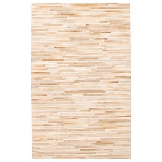 ECARPETGALLERY Handmade Cowhide Patchwork Ivory Leather Rug - 5'1 x 8'0 ...
