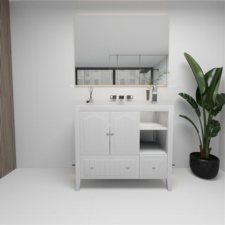 36" Bathroom Vanity Base Only, Solid Wood Frame and MDF Boards - Bed ...