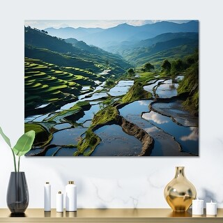 Designart "China Azure Rice Terraces I" Chinese Metal Wall Art Living ...