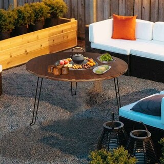 Portable Round Outdoor Patio Wood Burning Fire Pit Table - 32" - Bed ...