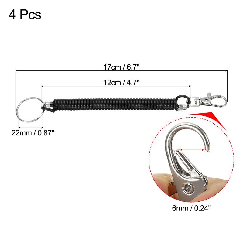 6.7" Spiral Retractable Spring Coil Keychain, Stretch Cord Key Ring 4 ...