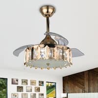 36" Chrome Crystal Ceiling Fan with LED Kit Modern Pendant Ceiling Fan ...