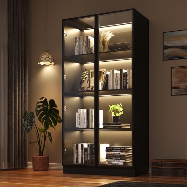 Display Storage Cabinet Display Cabinet with Tempered Glass Doors Showcase with 4 Tier Storage Shelves On Sale Bed Bath Beyond 40768311