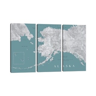 iCanvas "Gray And Teal Watercolor Detailed Map Of Alaska" by blursbyai ...