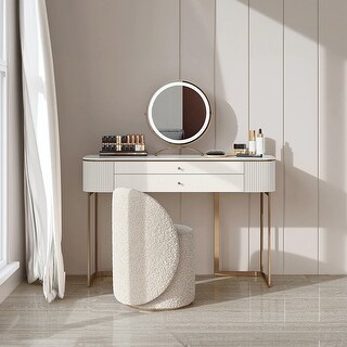 2-Drawer Vanity Table Set, Sintered Stone Dressing Table & Stool - Bed ...