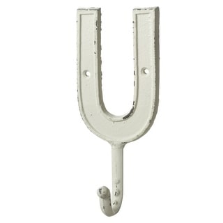 Monogram Letter U Single Wall Hook Painted Cast Iron 7.5 Inch - White ...