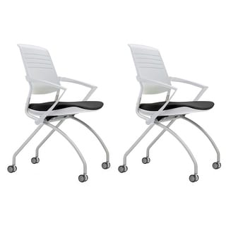 Ergonomic Conference Office Nesting Chair, 2 Chairs Set, White/Black ...