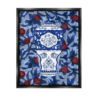 Stupell Ornate Vase Red & Blue Pattern Framed Floater Canvas Wall Art ...