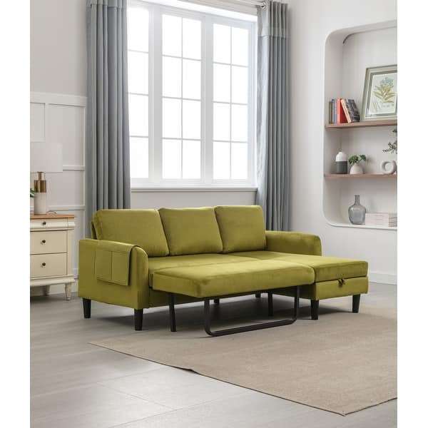 Olive Green Sectional Sofa Bed with Storage Convertible Chaise Sofabed ...