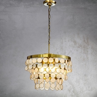CraftHome 4-Light Round Coastal Capiz Shell Tiered Chandelier With ...