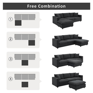 Modern 4-seat Sectional Sofa L-shaped Couch Set with 2 Free pillows, with Convertible Ottoman ...