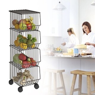 4-Tier Metal Wire Kitchen Trolley Cart Organizer Rack - Bed Bath ...