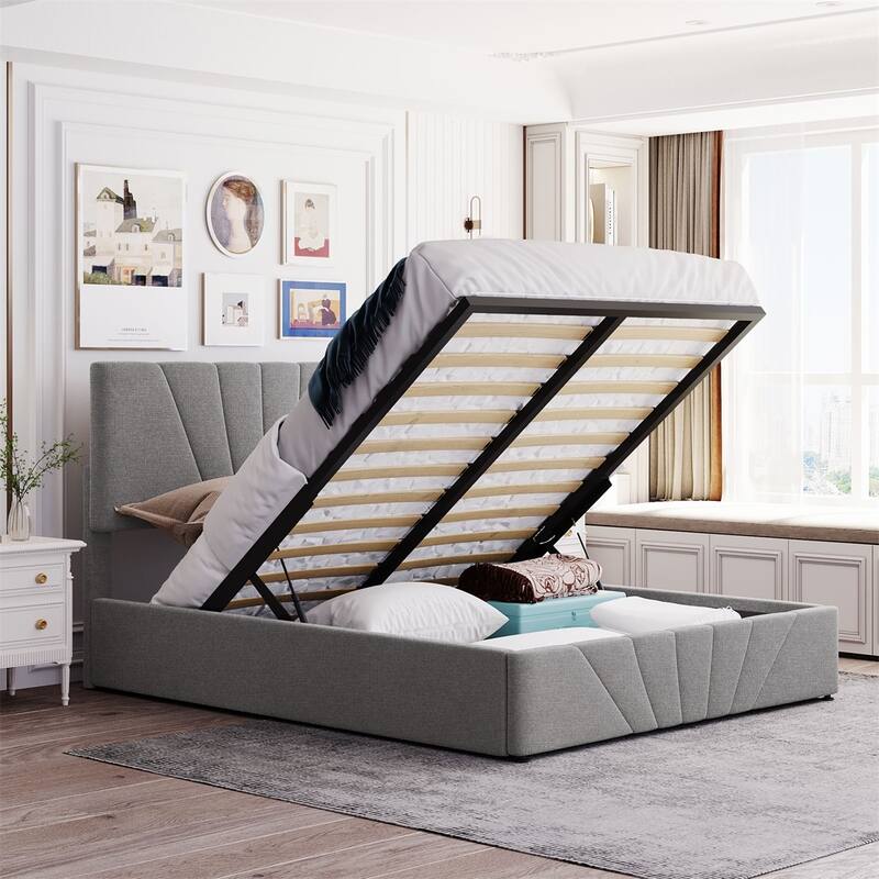 Merax Upholstered Platform bed with a Hydraulic Storage System ...
