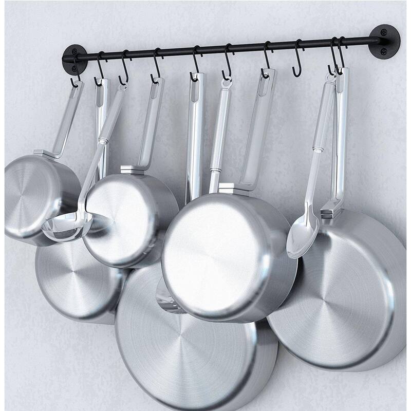 Wallniture Cucina Steel 24'' Wall Mounted Kitchen Rail with 10 Hooks ...