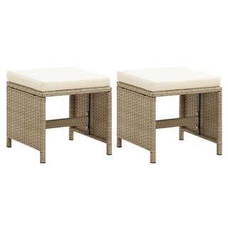 Patio Stools 2 pcs with Cushions Poly Rattan Beige - Bed Bath & Beyond ...