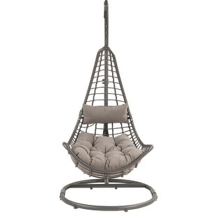 Metal Teardrop Shape Patio Swing Chair in Grey and Charcoal - Bed Bath ...