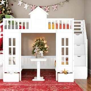 Full-Over-Full White Turn into Upper Bed and Down Desk Bunk Bed with ...