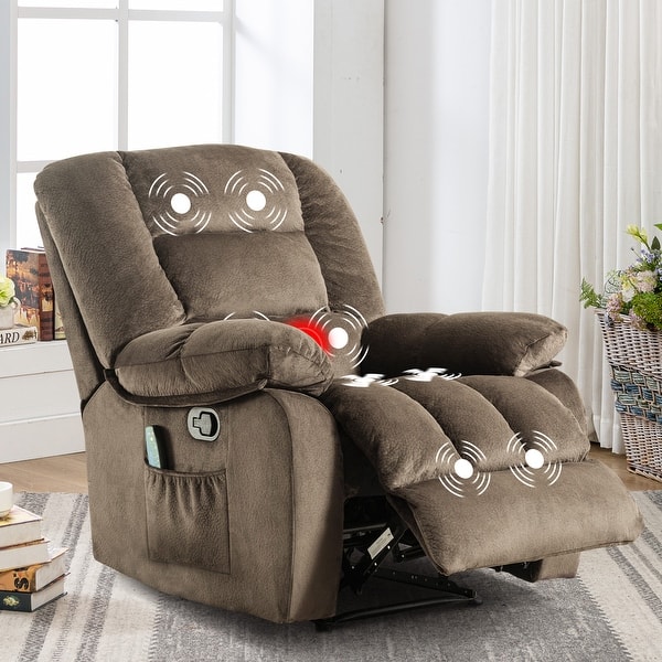 39.7"W Microfiber Overstuffed Massage Recliner with Heat and Vibration ...