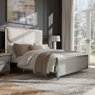 Furniture of America Angrove Modern Silver Wood Panel Bed with LED on ...