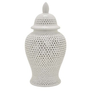 Deni 25 Inch Ginger Jar, Small Carved Cutout Lattice, Removable Lid ...
