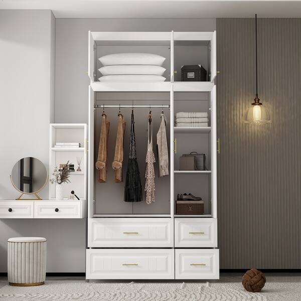 Large Wooden Wardrobe Armoire with Raised Panel Closet Storage Cabinet ...