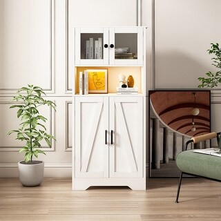 Versatile Storage Cabinet with LED Light Strips, Cleaning Supplies ...