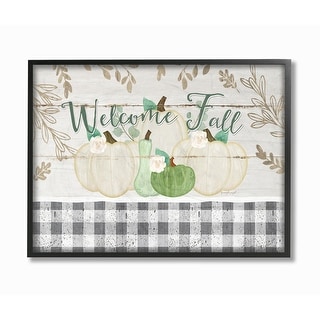 Stupell Welcome Fall Phrase with Autumn Farm Pumpkins Framed Wall Art ...