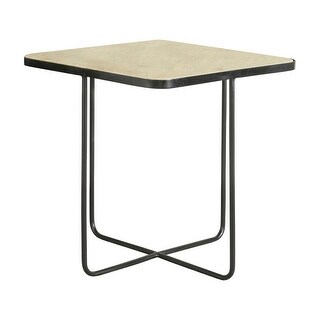 24 Inch Square Accent Side End Table, Iron, Travertine Marble Top ...