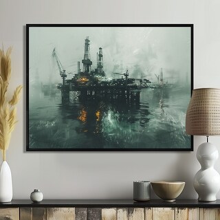 Designart "Grey Green Winter Drilling Dynamics Oil Rig II" Oil Rigs ...