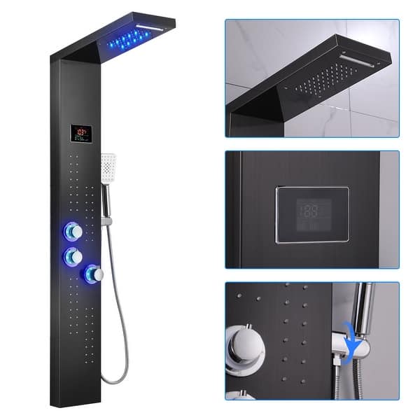 52 in. LED Shower Panel System with Thermostatic in Brushed Black - Bed ...