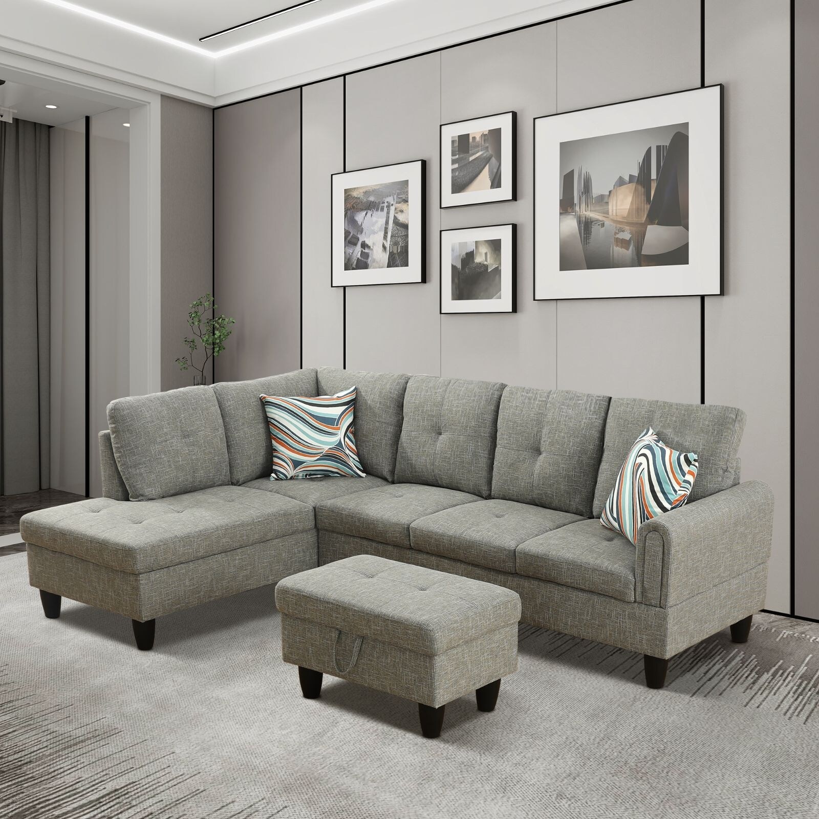 Luxury And Modern Upholstered L-Shape Modular Sofa With Convertible ...