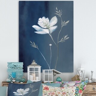 Designart "Single White Blooming Wildflower On Retro Blue VI" Floral ...
