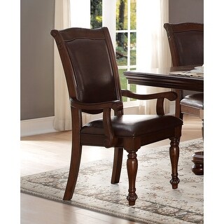 2 Pc Faux Leather Accent Dining Chair Side Chair with Wooden Arm - Bed ...