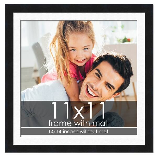 11x11 Frame with Mat - Black 14x14 Frame Wood Made to Display Print or Poster Measuring 11 x 11 ...
