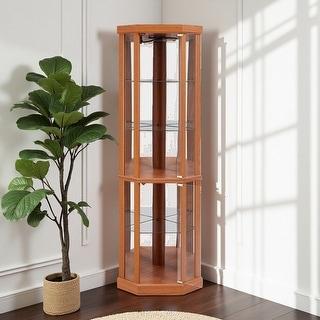 69.85"H Corner Curio Cabinet, Glass Display Case with Built-in Lighting ...
