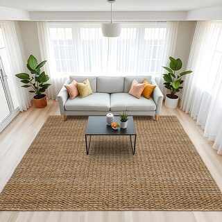Zoha Jute Hand Woven Area Rug Solid Farmhouse For Bedroom & Kitchen ...