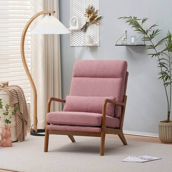 Mid-Century Modern High Back Armchair with Solid Wood Armrest - Bed ...