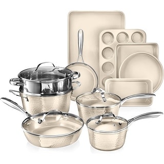 Gotham Steel Nonstick Pots and Pans 15-Pc Cookware Set, Cream - Bed ...