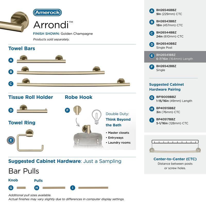 Arrondi 6-7/16 in (164 mm) Length Towel Ring in Golden Champagne ...