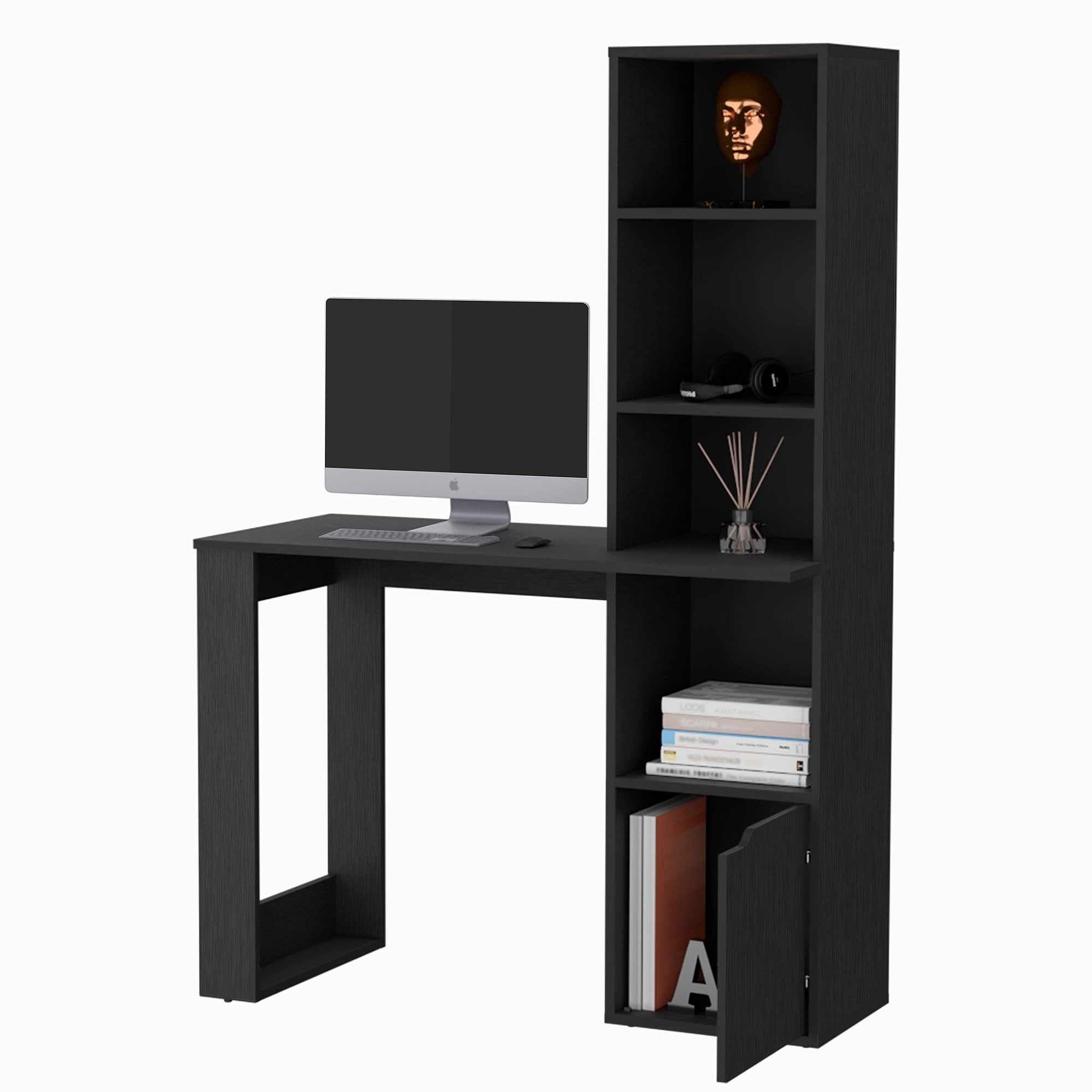 Iowa Computer Desk with 4-Tier Bookcase and Single-Door Cabinet - On ...