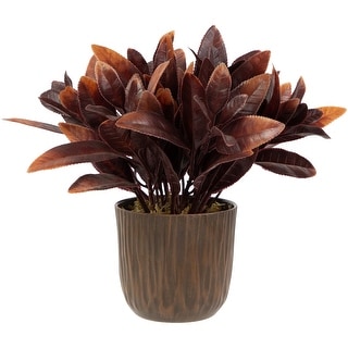 Two-Tone Artificial Foliage Plant in a Textured Lined Pot - 8" - Bed ...