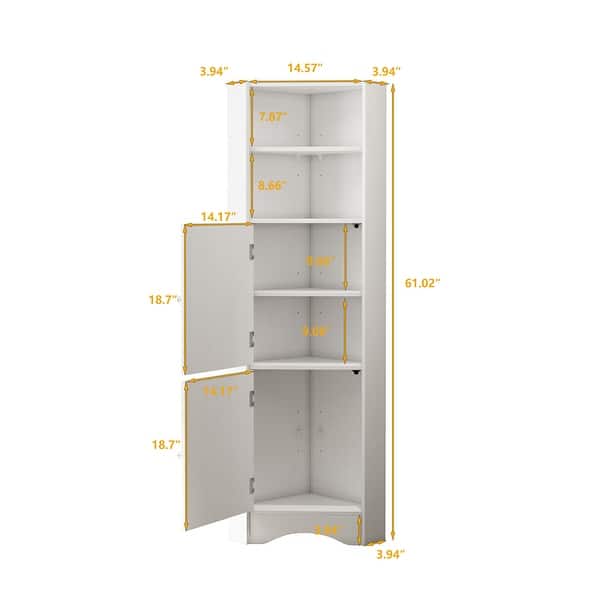 Tall Bathroom Corner Cabinet with Doors and Adjustable Shelves - Bed ...