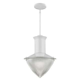 Skylar 1-Light White Pendant With Halophane Glass Shade - 6' x 7' - Bed ...