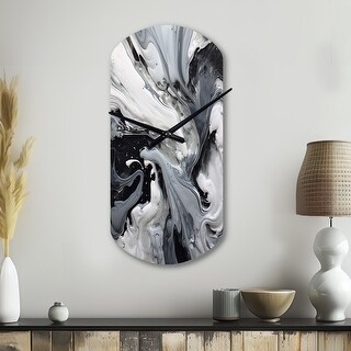 Designart - Black and Grey Harmony In Chaos - Abstract Large Wall Clock ...